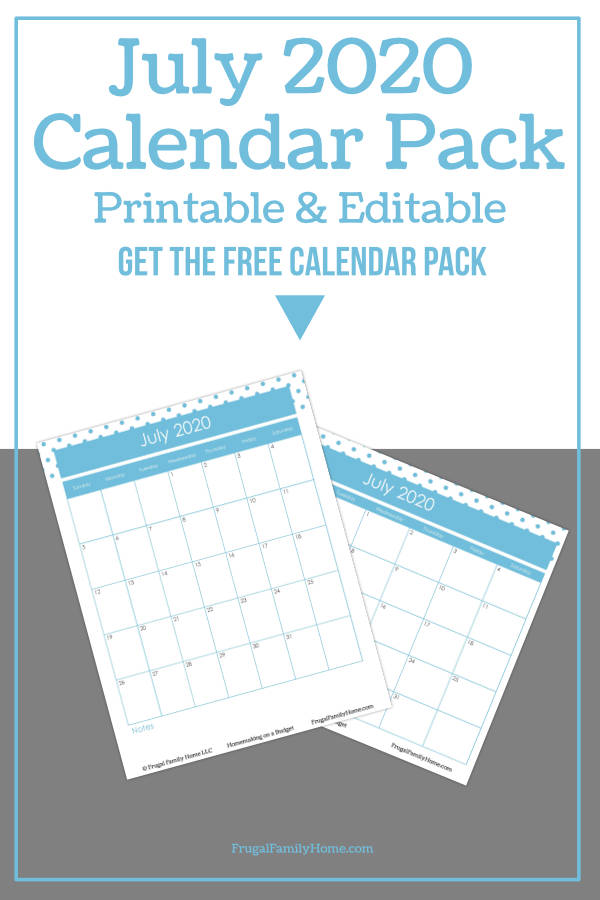 Printable 2018 July Calendar Pack, Edit Before You Print
