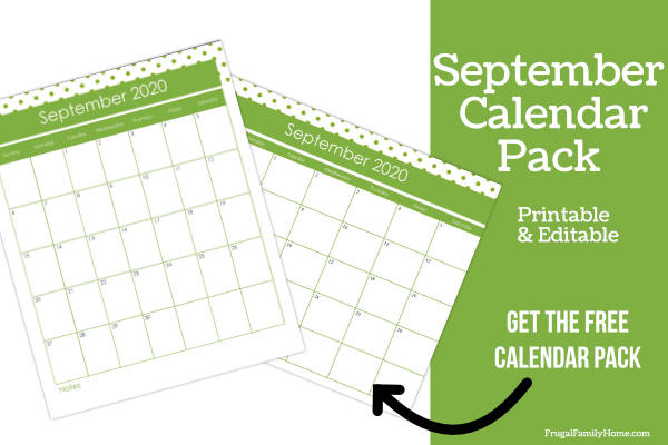 Free Editable September Calendar Pack | Frugal Family Home
