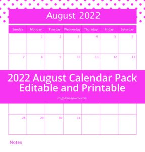 August Calendar Pack, Editable and Printable - Frugal Family Home
