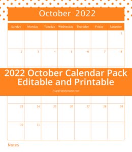 Free Printable and Editable October Calendar Pack - Frugal Family Home