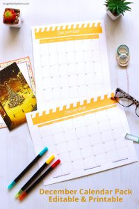 Free December Calendar Pack, Printable and Editable | Frugal Family Home